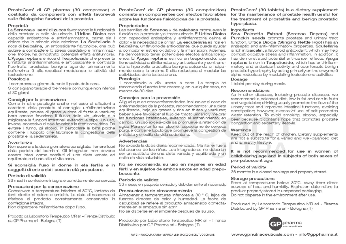 ProstaCom® ULTRA Serenoa 600 Integratore nutraceutico per ipertrofia p – GP pharma nutraceuticals